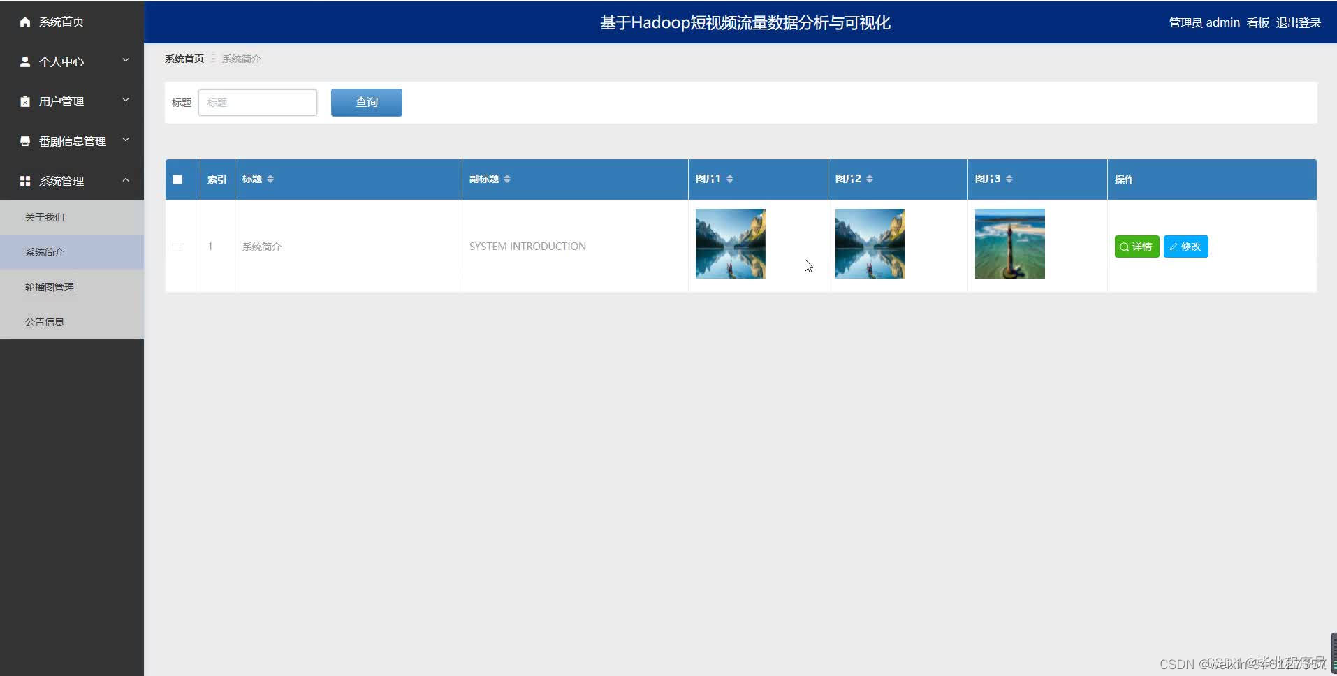 Springboot基于hadoop短视频流量数据分析与可视化hadoop Springboot Csdn博客 6034