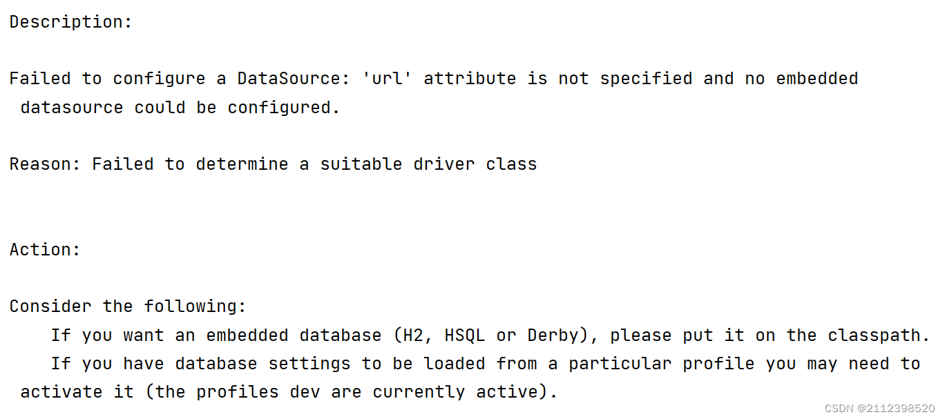 解决Failed to configure a DataSource: ‘url‘ attribute is not specified and no embedded datasource ...
