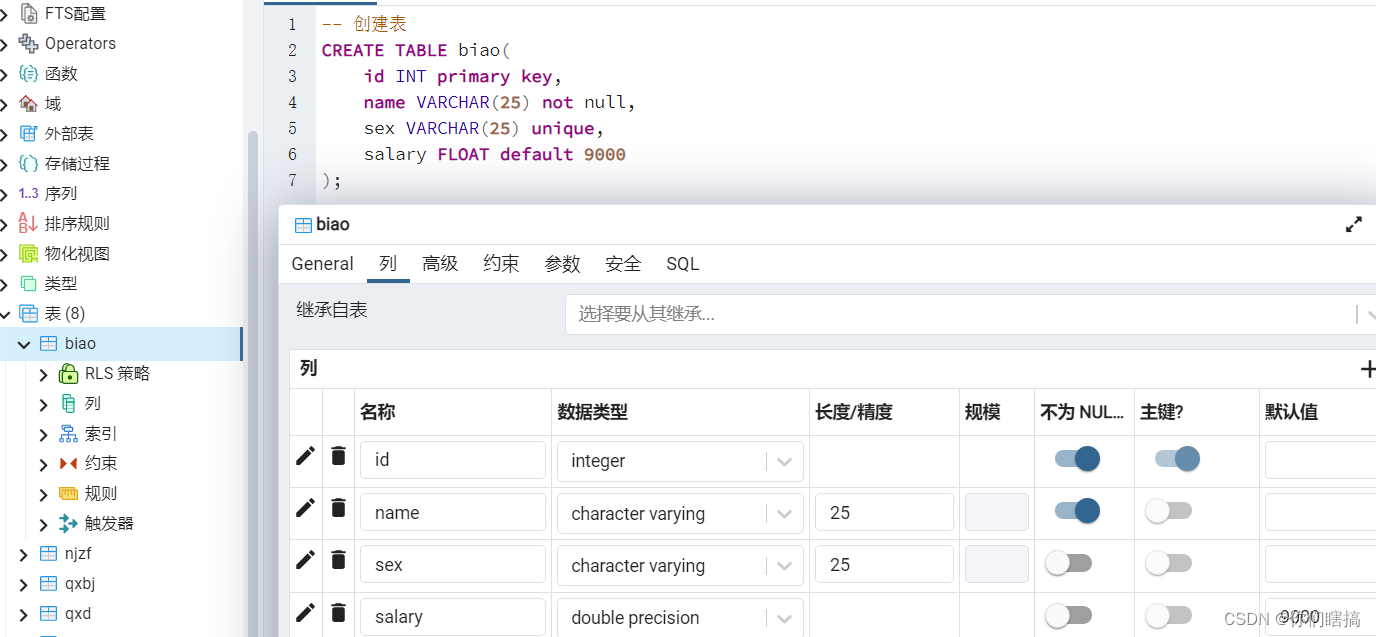 Postgres数据常用sql语句pgsql Empsalary 建表语句 Csdn博客