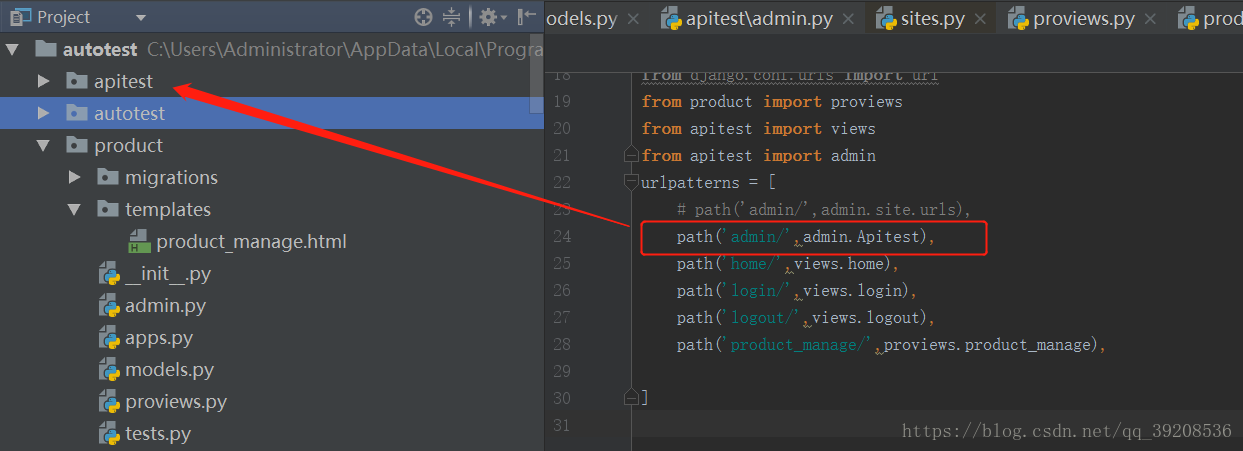 AttributeError: 'ApistepAdmin' object has no attribute 'urls ...
