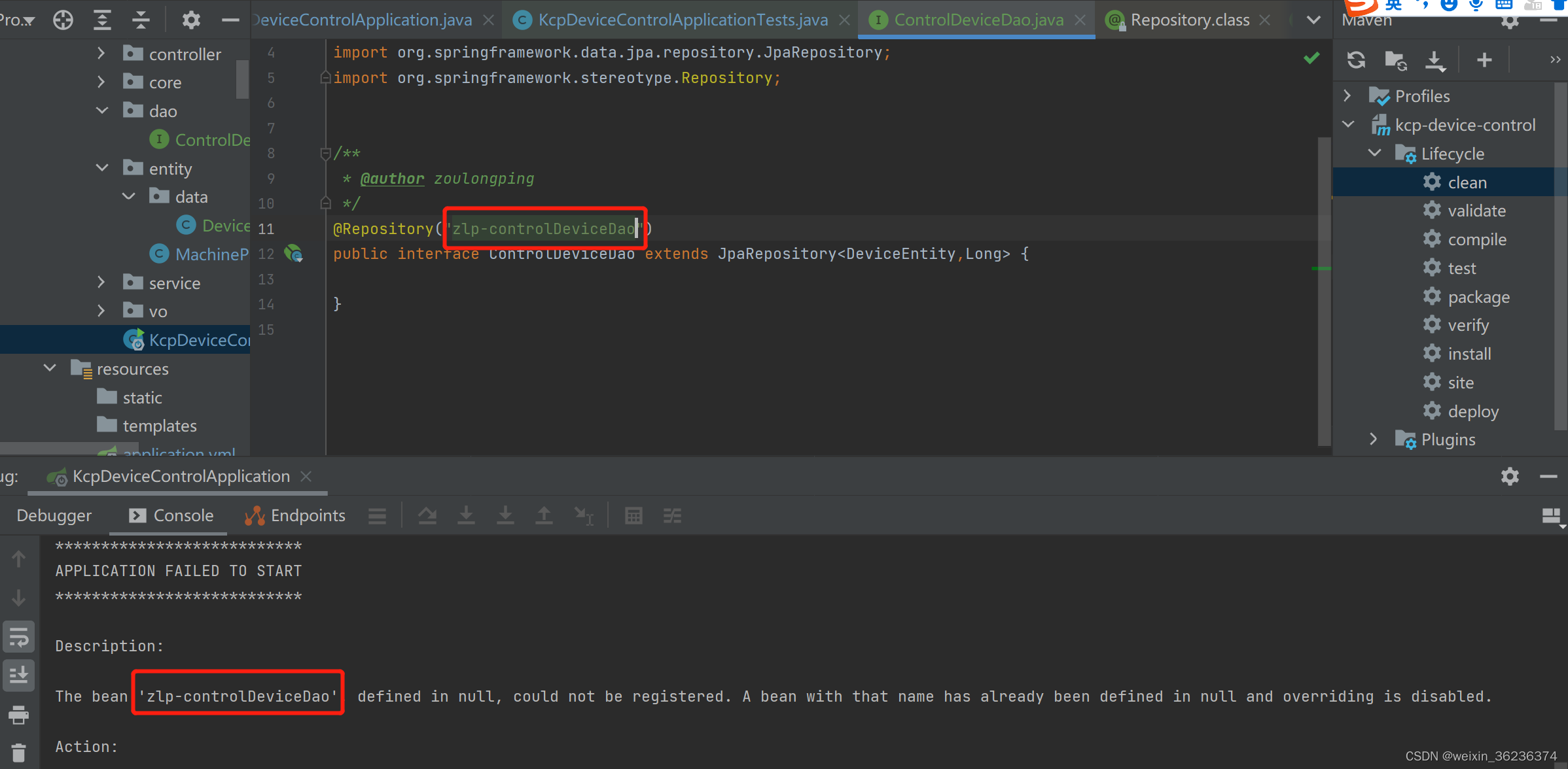 A bean with that name has already been defined in null and overriding is disabled._could not be ...