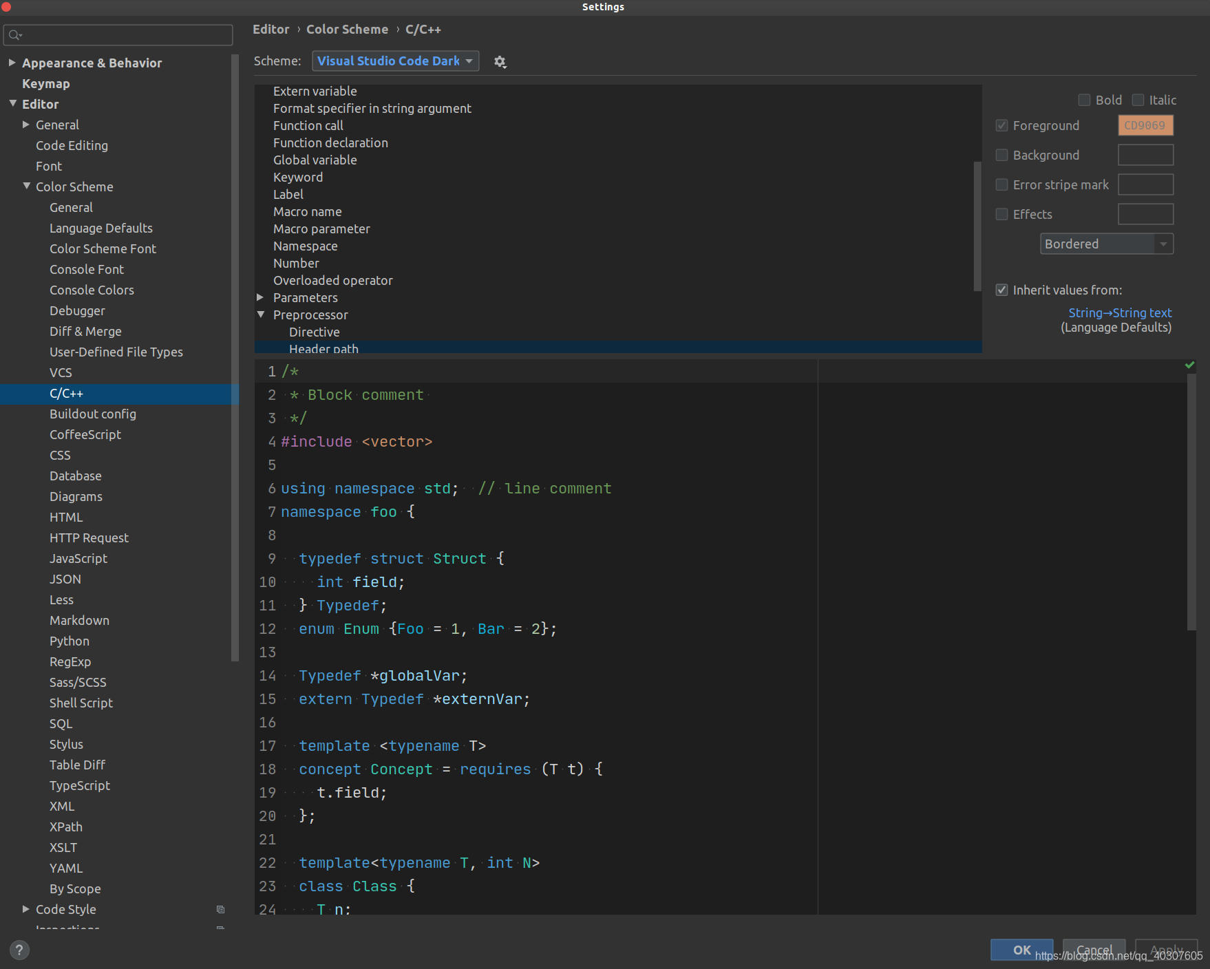 在clion中使用vscode-stype cpp高亮主题_clion高亮代码颜色-CSDN博客