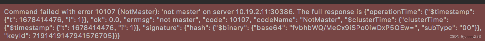 MongoDB副本集Command failed with error 10107 (NotMaster):on server_com.mongodb ...