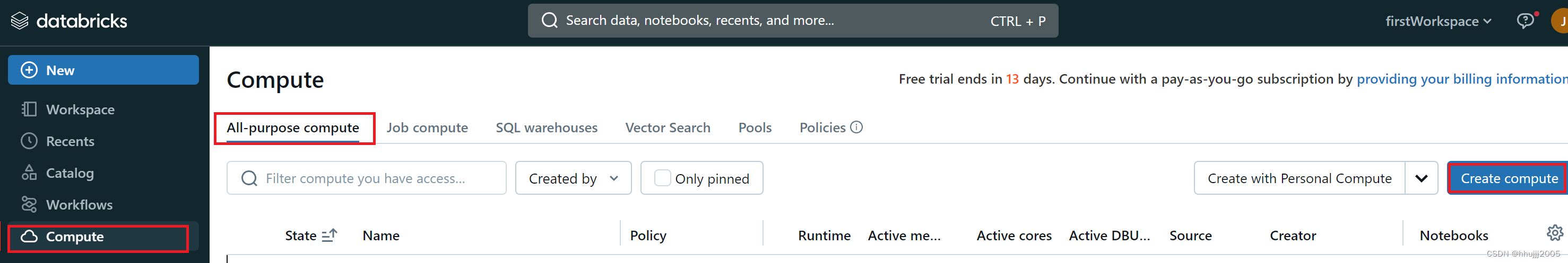 Spark云计算平台Databricks使用，创建workspace和Compute计算集群（Spark集群）-CSDN博客