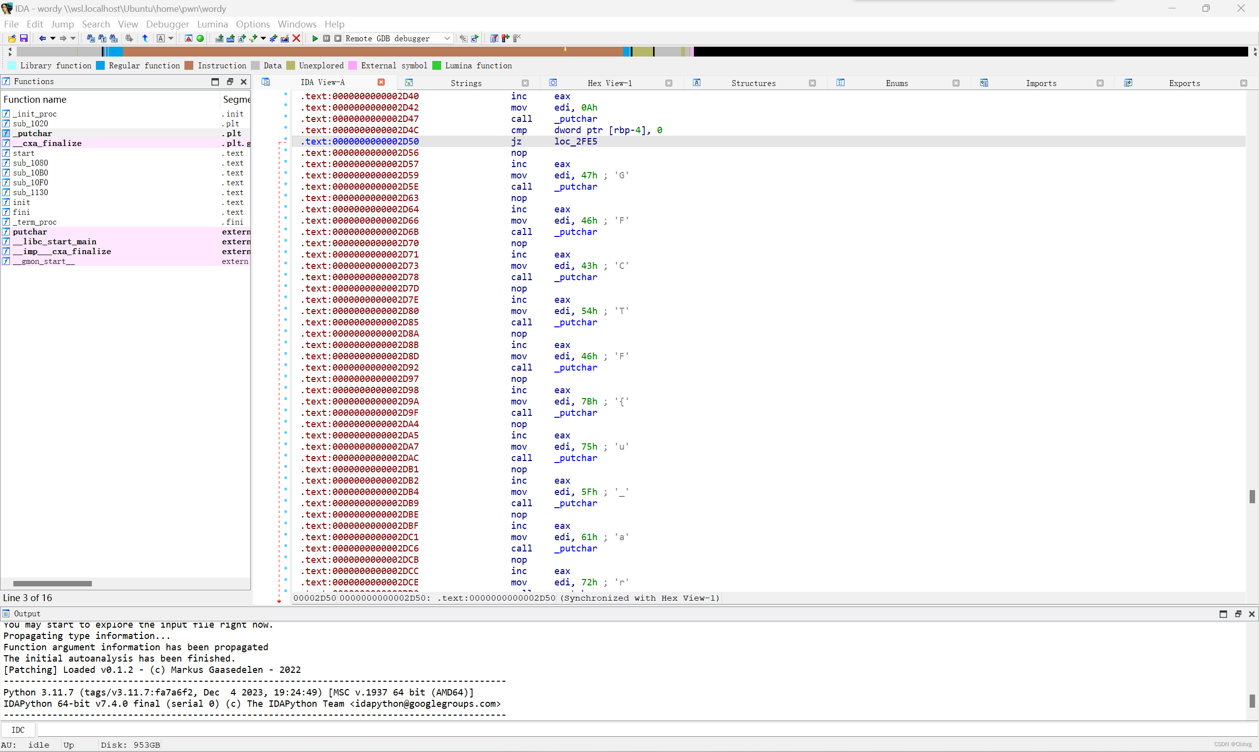 [NSSCTF]-Reverse:[GFCTF 2021]wordy解析（花指令，idapython填充机器码）-CSDN博客