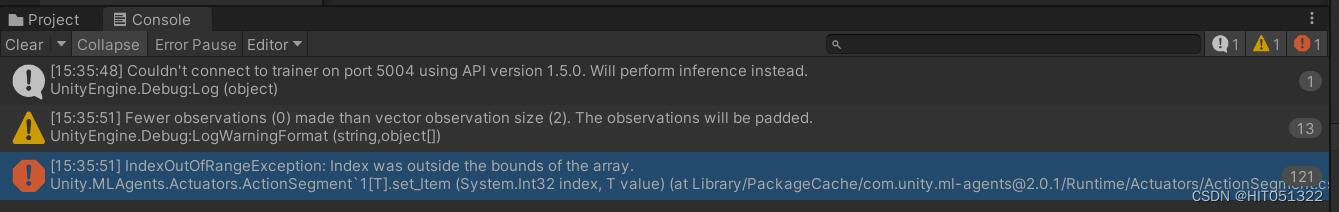 Unity MLAgents时出现IndexOutOfRangeException: Index was outside the bounds of the array.-CSDN博客