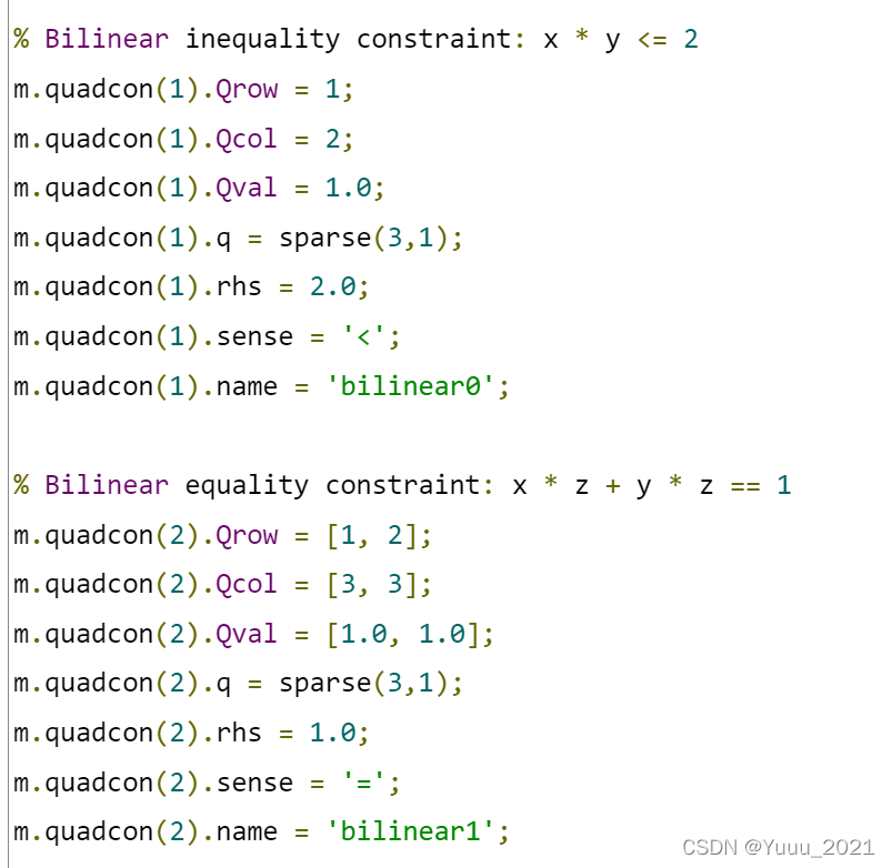 MATLAB+Gurobi: 求解bilinear问题 & General QP_qrow,qcol ,qval ,q-CSDN博客