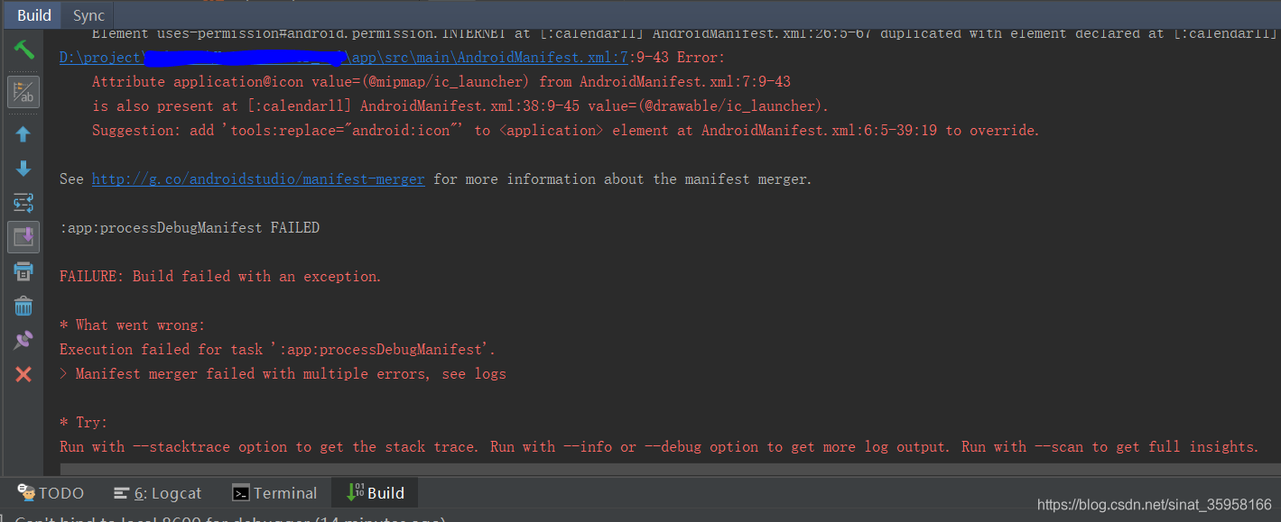 Manifest merger failed with multiple errors, see logs_ manifest merger ...