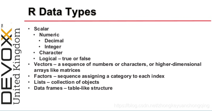 R语言数据类型：Logical、Numeric、Integer、Complex、Character、Vectors、Lists、Matrices、Arrays、Factors ...