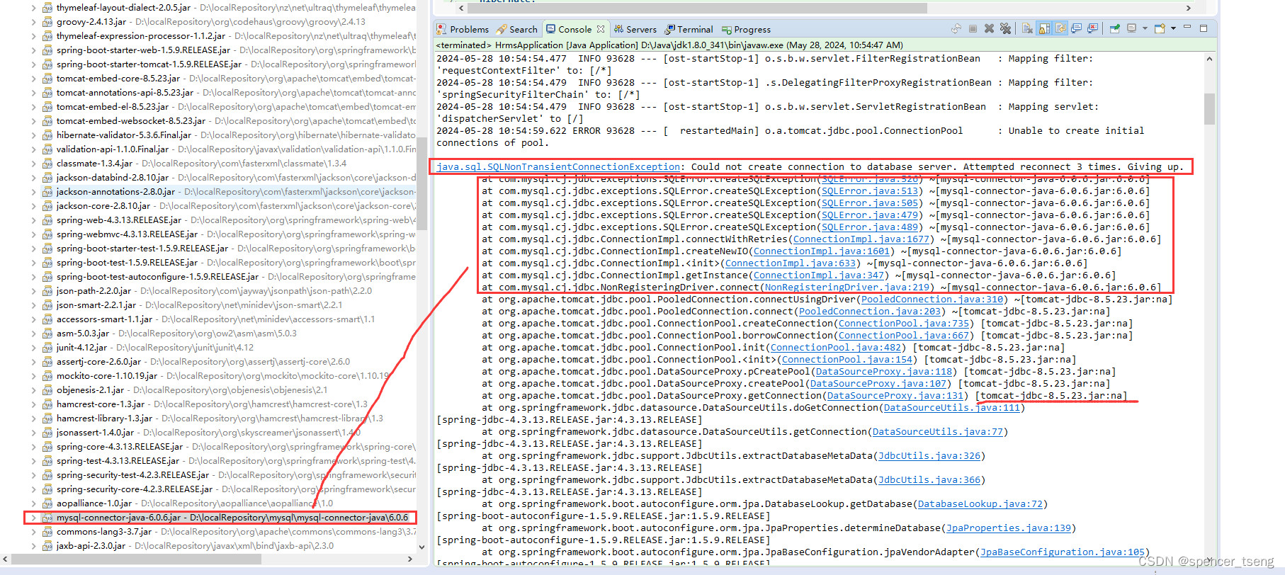 java.sql.SQLNonTransientConnectionException: Could not create connection to database server ...