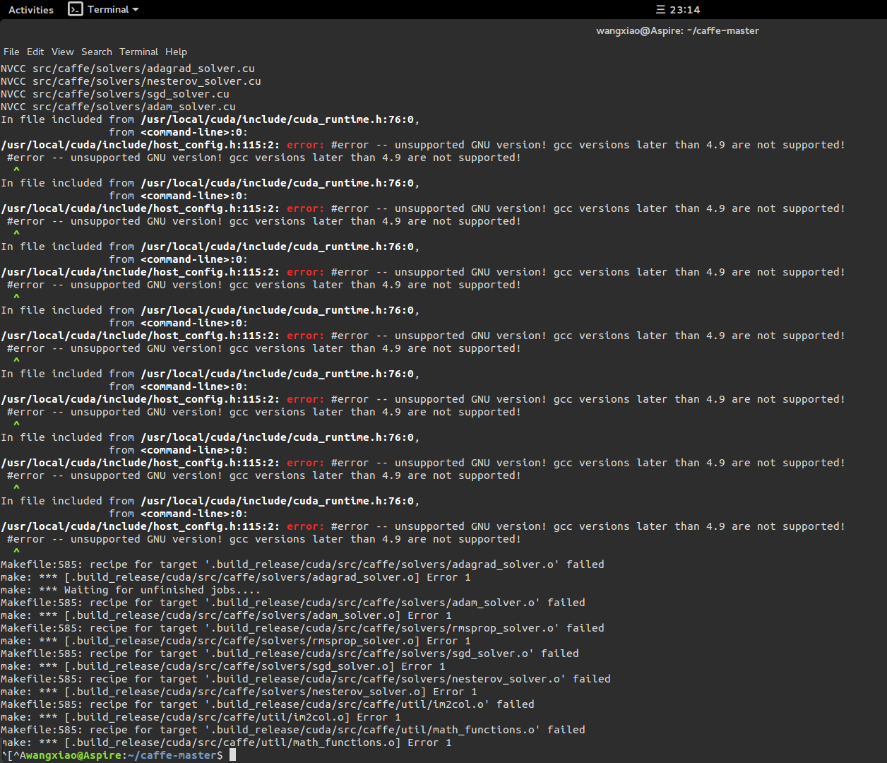 caffe:编译时提示：unsupported GNU version! gcc versions later than 4.9 are not supported!-CSDN博客