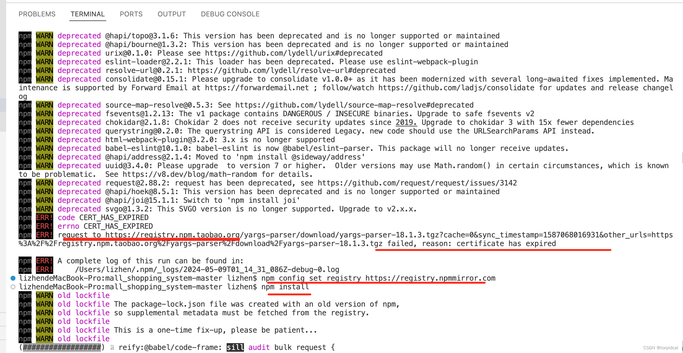 npm ERR! request to https://registry.npm.taobao.org failed, reason: certificate has expired-CSDN博客