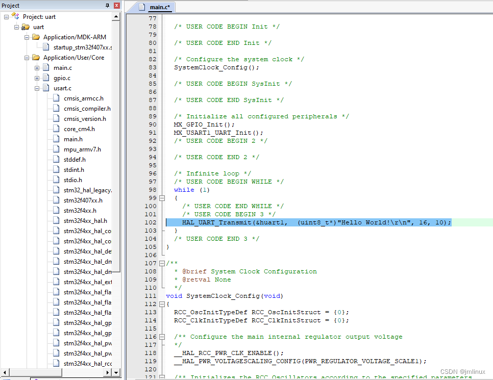 STM32 HAL库只需1行代码实现USART串口打印Hello World_stm32 hello world-CSDN博客