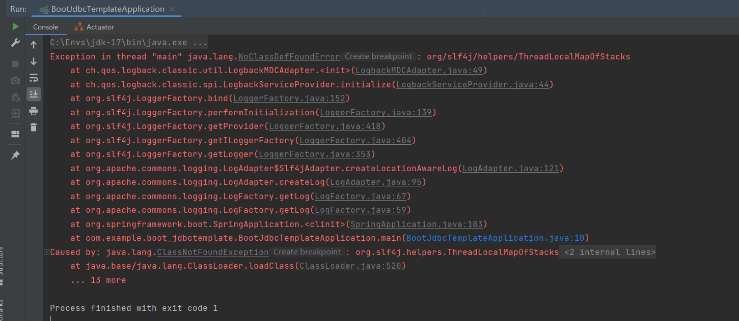spring boot引入starter-jdbc报错 java.lang.NoClassDefFoundError: org/slf4j/helpers ...