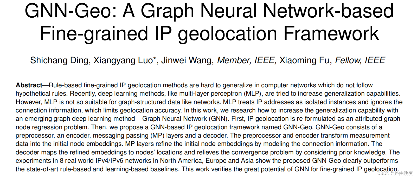 GNN-Geo: A Graph Neural Network-basedFine-grained IP geolocation Framework-CSDN博客