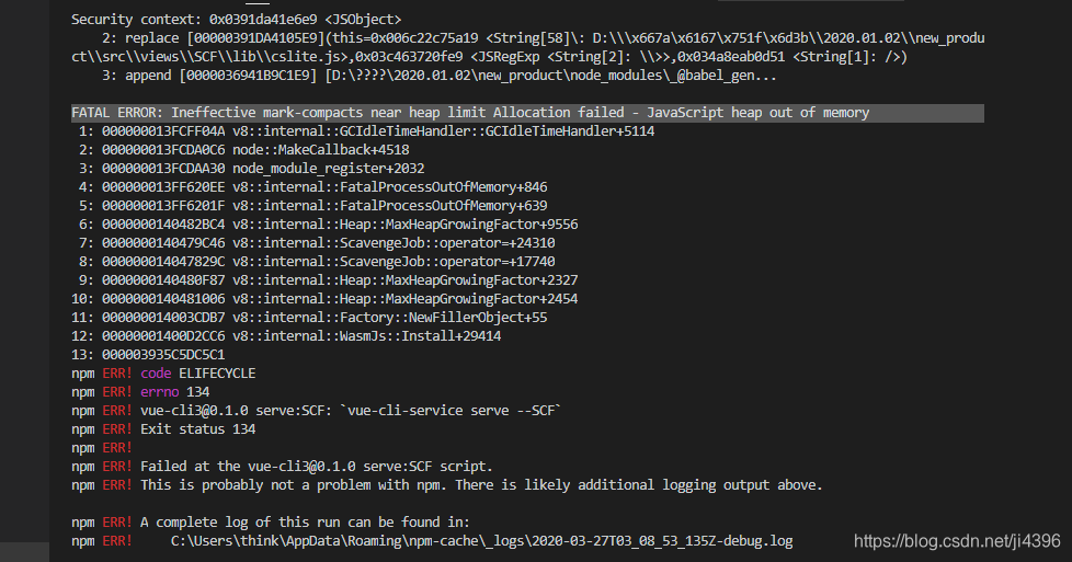 FATAL ERROR: Ineffective mark-compacts near heap limit Allocation failed - JavaScript heap out ...
