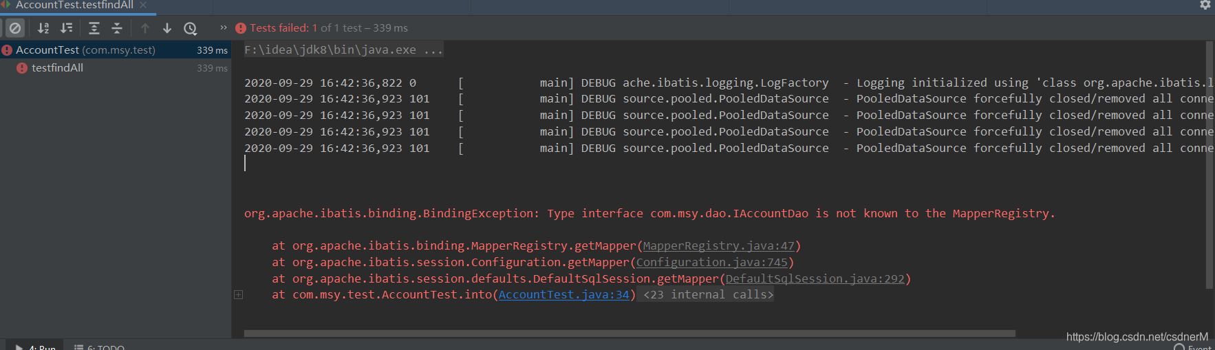 Type interface com.msy.dao.IAccountDao is not known to the ...