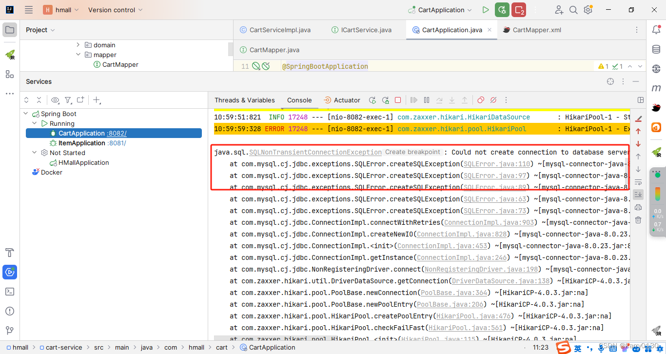 Docker---java.sql.SQLNonTransientConnectionException: Could not create connection to database ...