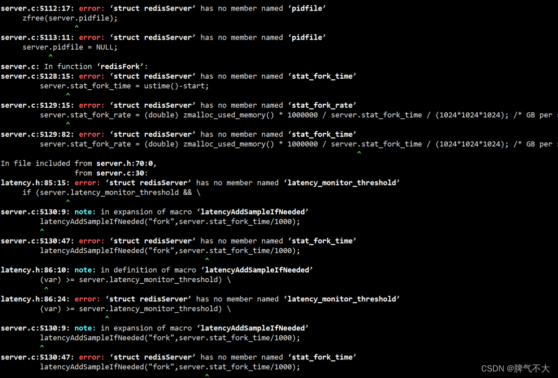 redis新版本安装报错server.c:3014:36: error: ‘struct redisServer’ has no member named ‘aof_filename ...