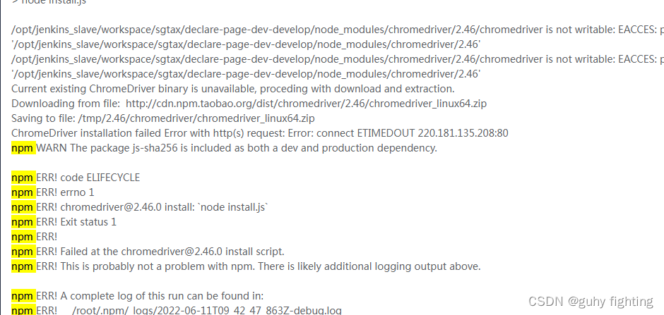 npm install:ChromeDriver installation failed Error with http(s) request: Error: read ETIMEDOUT ...