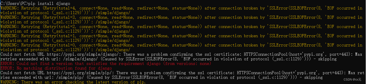 pip安装报错Could not fetch URL https://pypi.org/simple/xx/: There was a problem confirming the ssl c ...