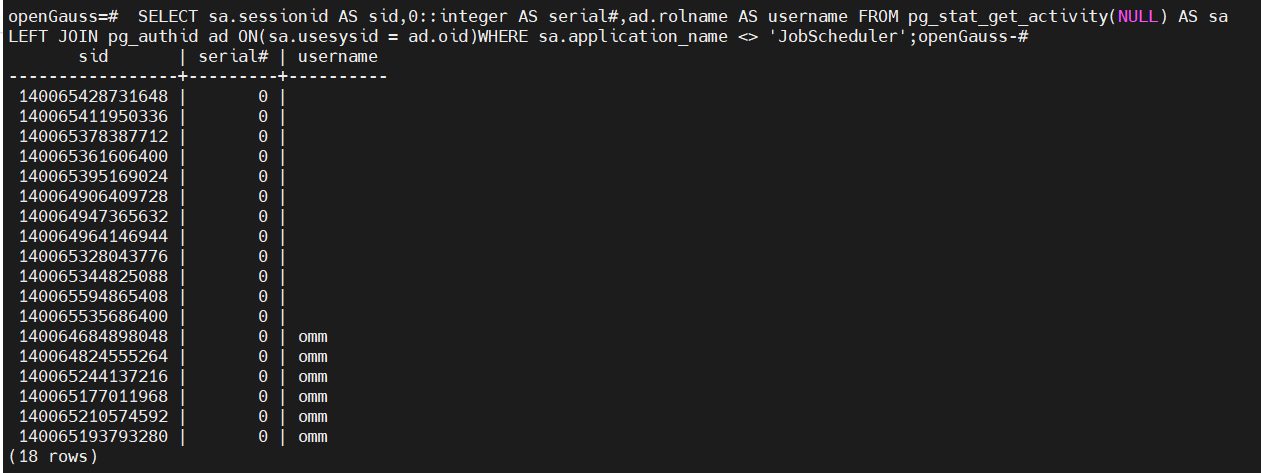 oracle mysql postgresql opengauss 批量kill session_begin for i in(select 'alter system kill ...