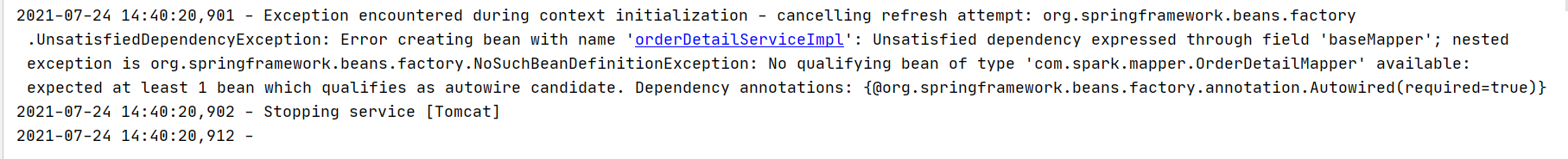 Exception encountered during context initialization - cancelling refresh attempt: org ...
