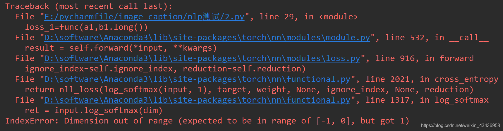 pytorch 损失函数 IndexError: Dimension out of range (expected to be in range of [-1, 0], but got 1 ...