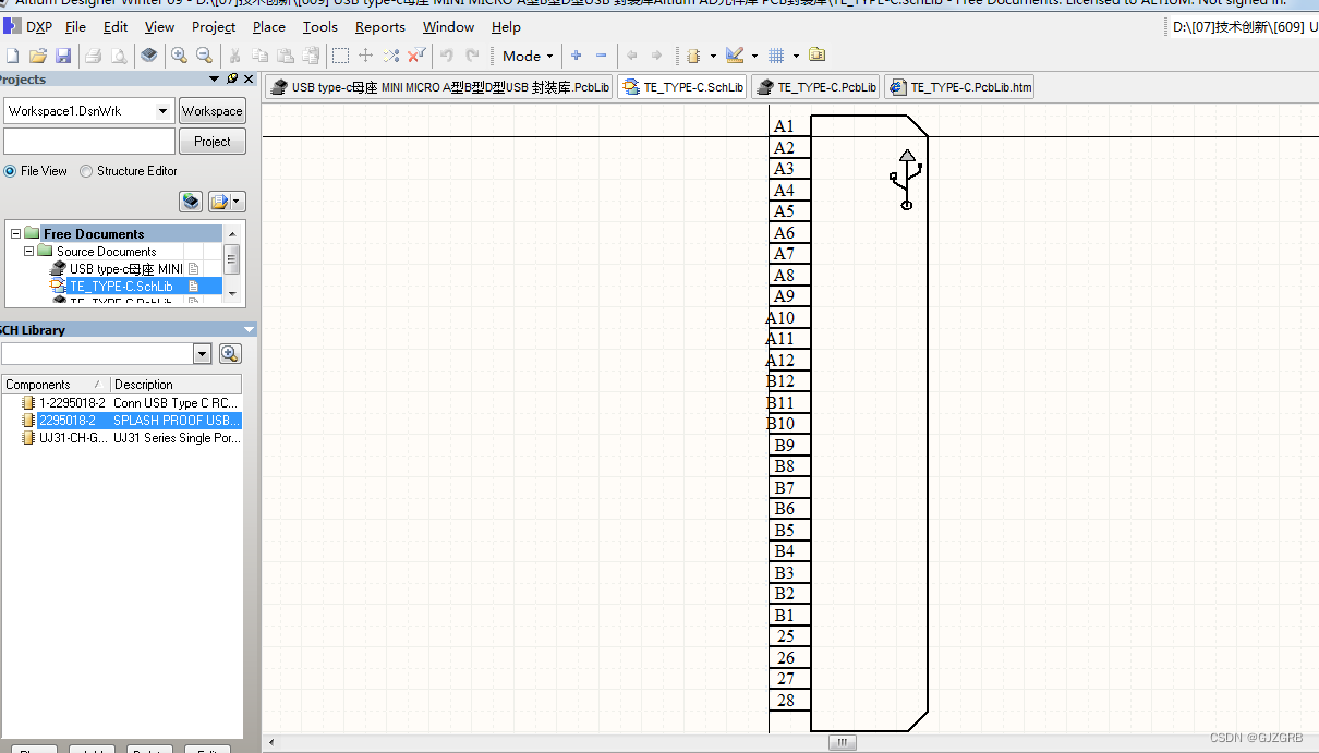 MINI MICRO A型B型D型USB type-c母座 USB 封装库Altium库 AD元件库（ PCB封装库）_micro usb母座 ...
