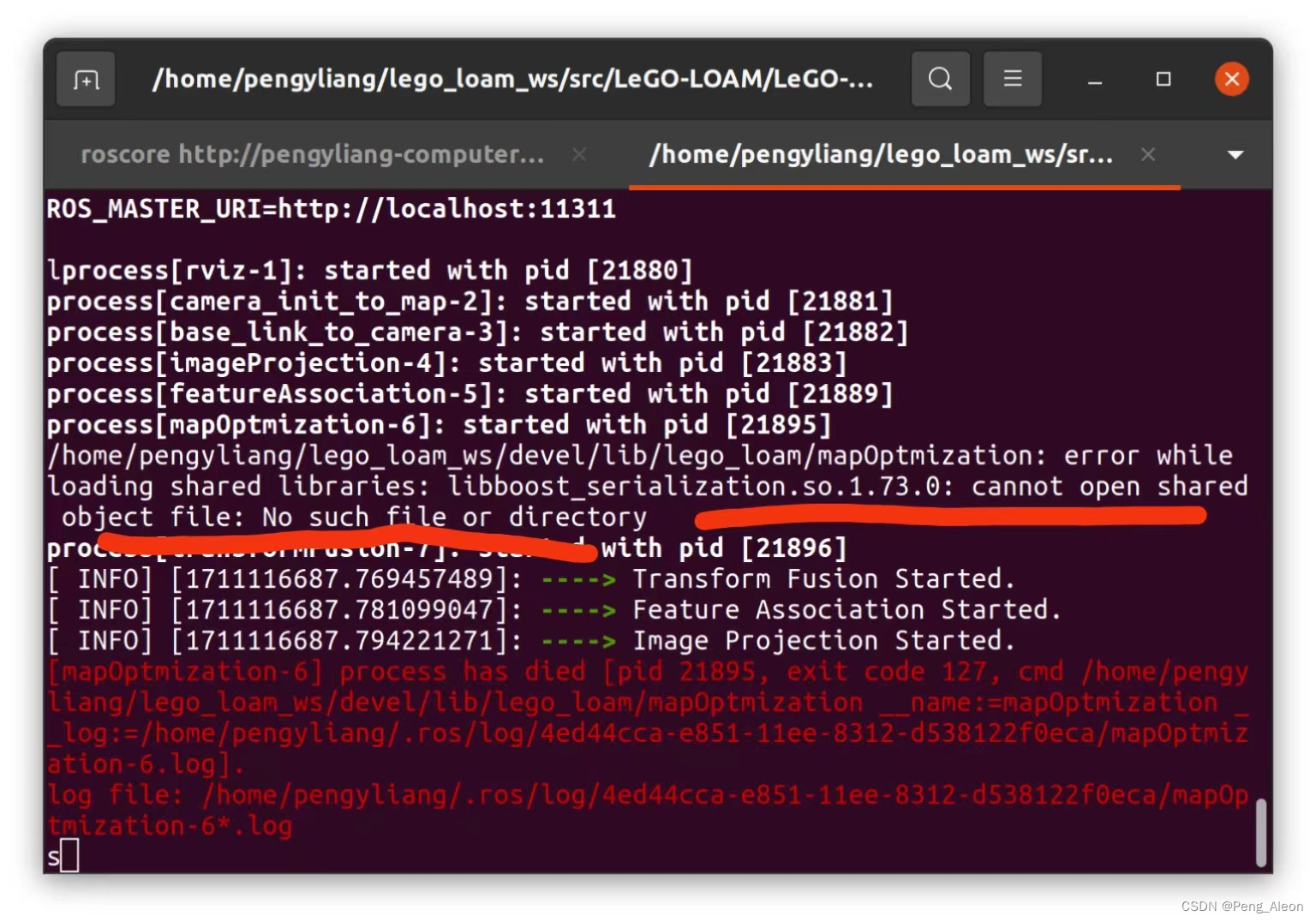 Lego-LOAM 运行报错：cannot open shared object file，无法找到动态链接库_lego-loam报错-CSDN博客