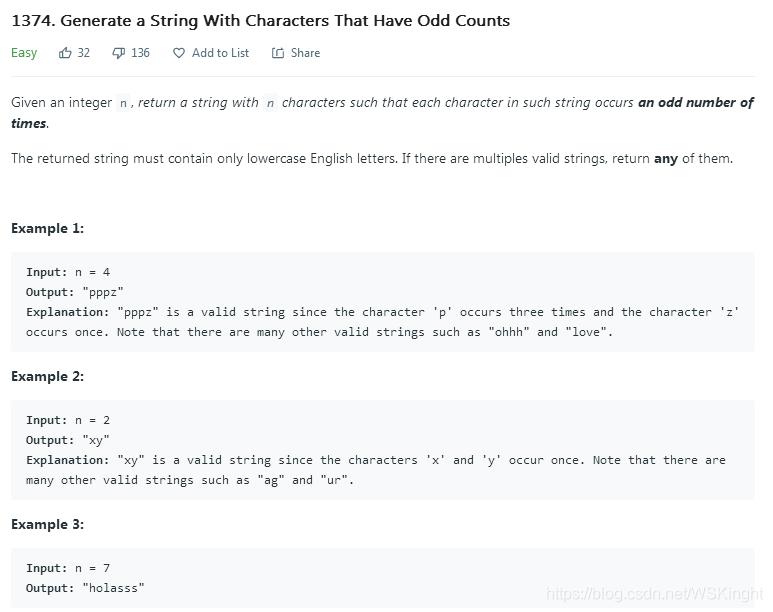 LeetCode[1373] Generate a String With Characters That Have Odd Counts_leetcode1373-CSDN博客