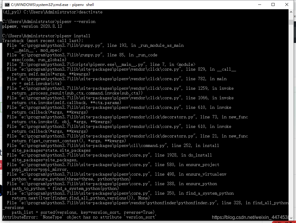 解决使用pipenv install，出现错误NoneType object has no attribute version_sort_本地pipenv install 报错 ...