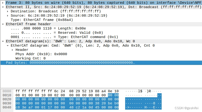 Ethercat“BWR配置从站地址”报文分析(0x0010:0x0011)_ethercat datagram(s): 3 cmds, 'bwr-CSDN博客