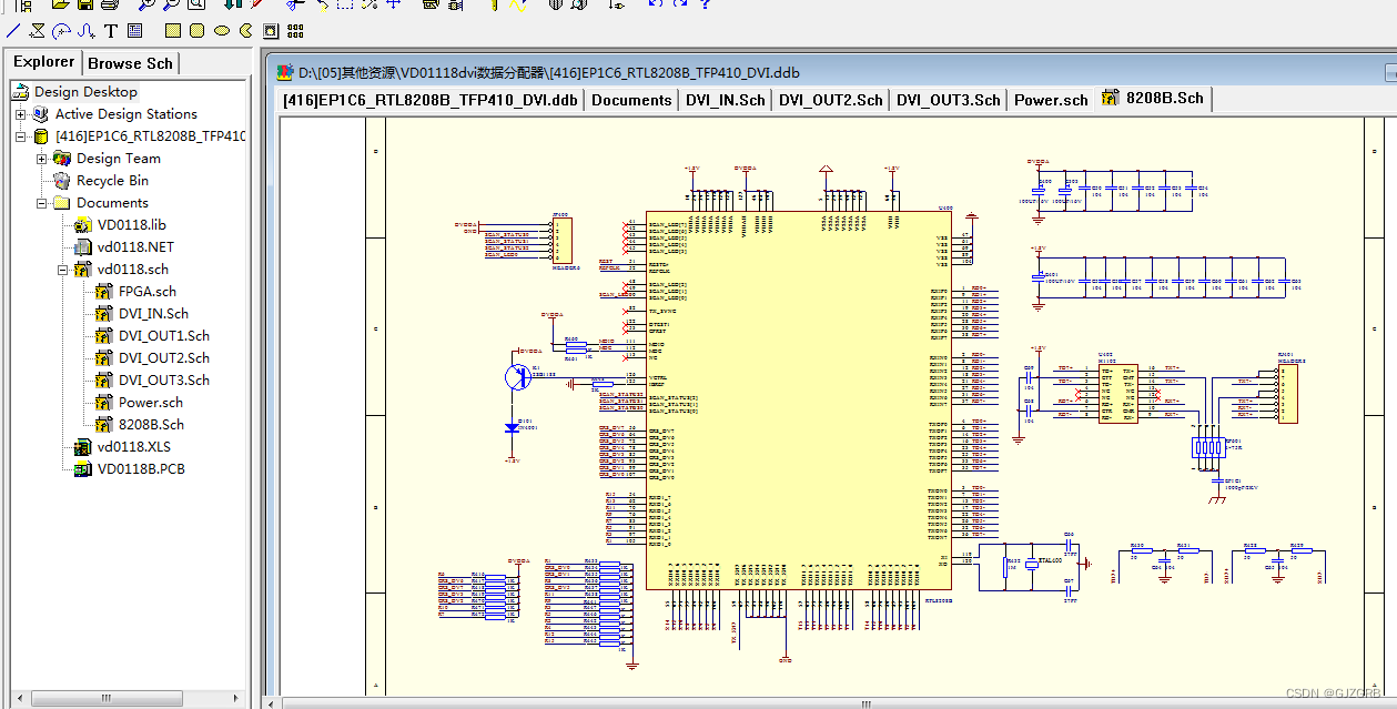 基于CYCLONE EP1C6 FPGA +RTL8208B+TFP410设计的DVI分配器 protel99SE 硬件(原理图+PCB)DDB工程文件_tfp410 dvi verilog ...