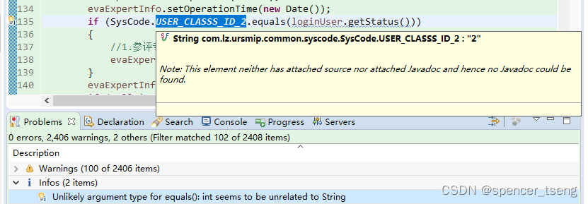 Unlikely argument type for equals(): int seems to be unrelated to String_unlikely argument type ...