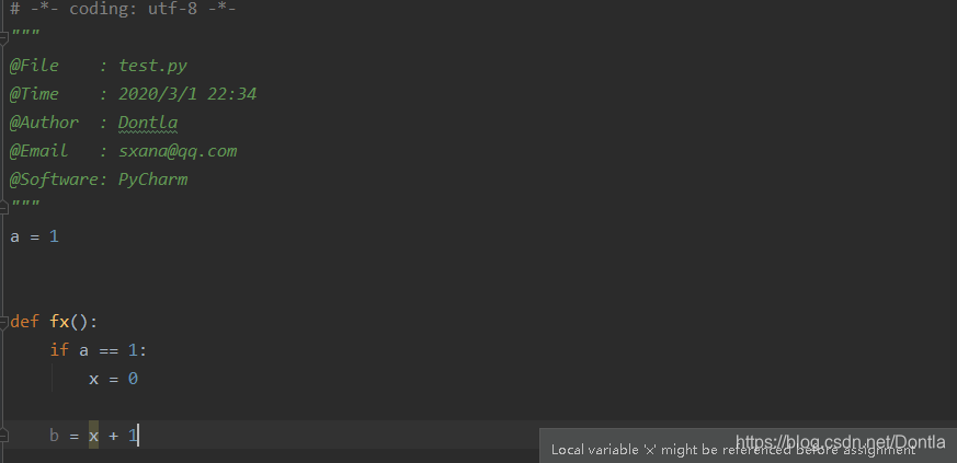 pycharm 报黄（黄字、黄色）警告 Local variable 'xxx' might be referenced before assignment_pycharm关键字标黄-CSDN博客