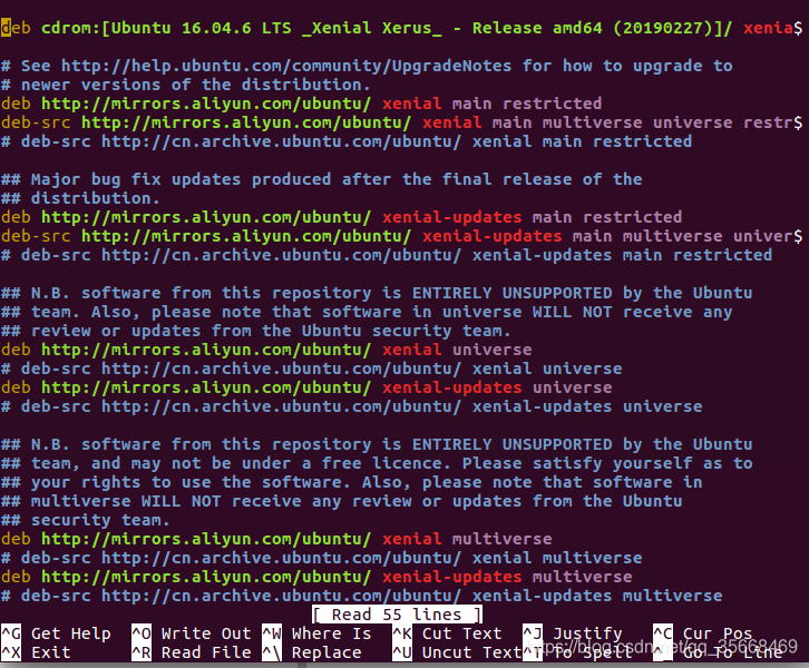 Ubuntu apt-get update报错E: Failed to fetch cdrom://Ubuntu 16.04.6 LTS _Xenial Xerus_ - Release ...