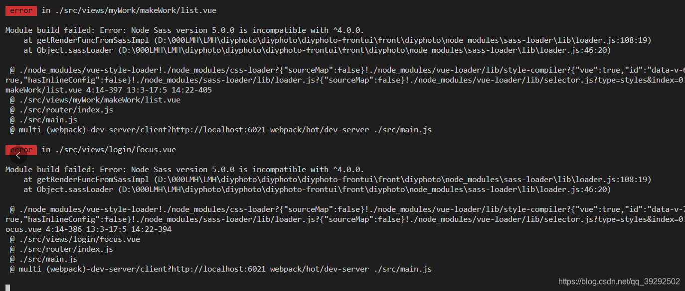 关于VScode启动webpack项目报错Node Sass version 5.0.0 is incompatible with^4.0.0_webpack5如何安装node-sass4 ...