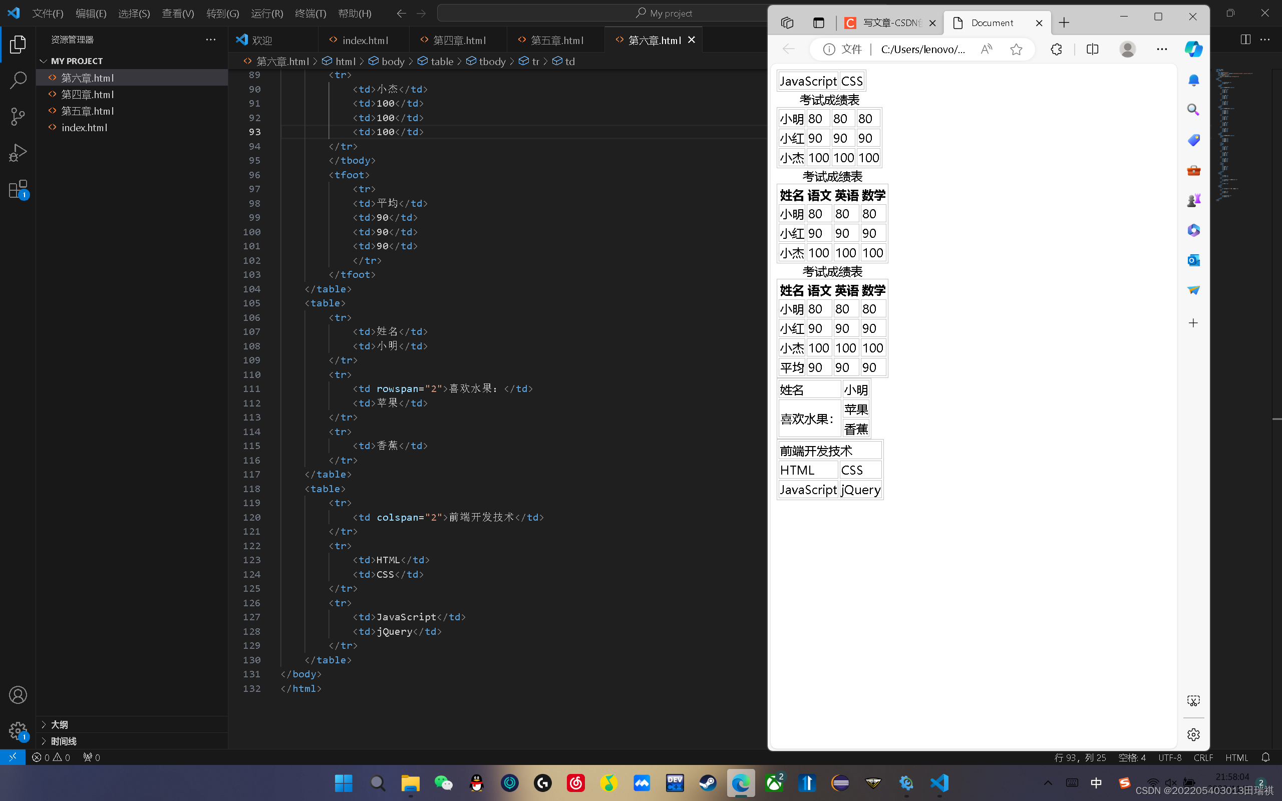 HTML,CSS,JavaScript示例与考试成绩表格-CSDN博客