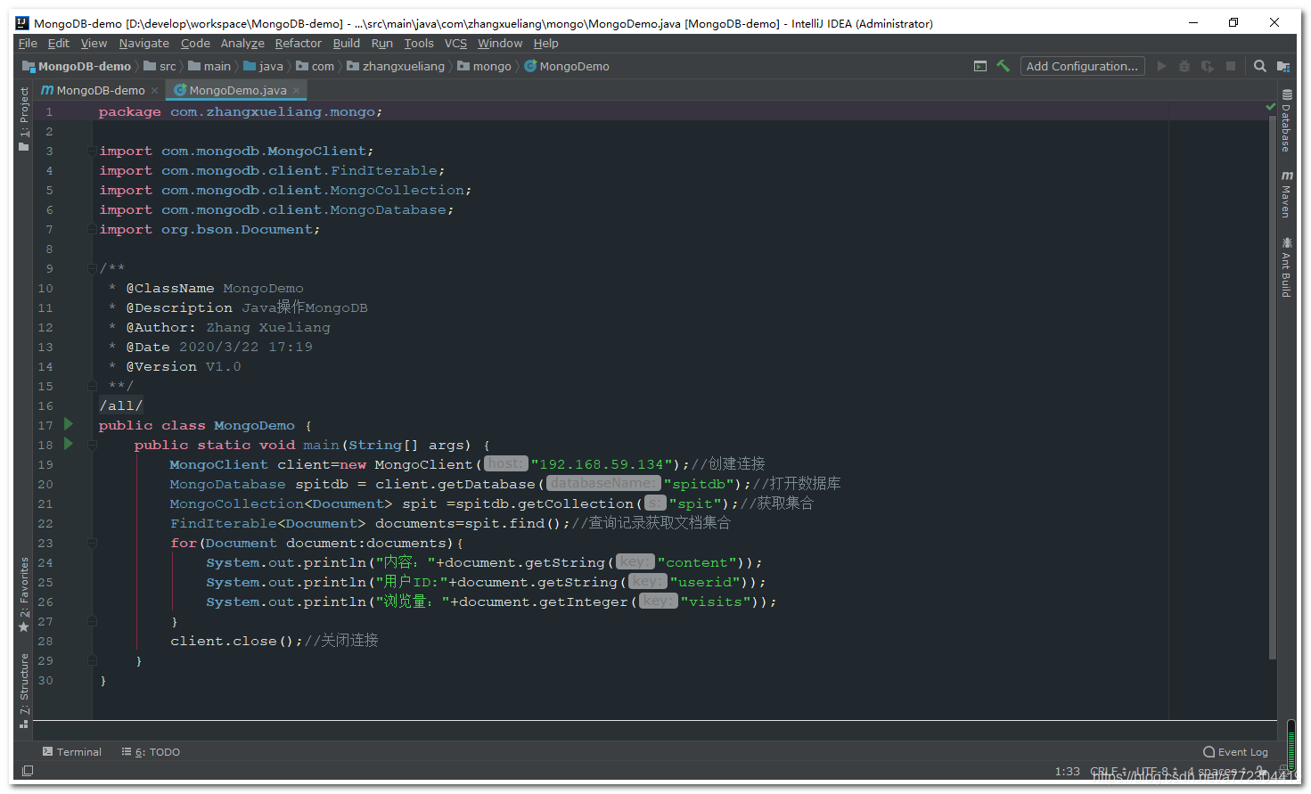 Java操作MongoDB代码示例_java mongodb bson写法-CSDN博客