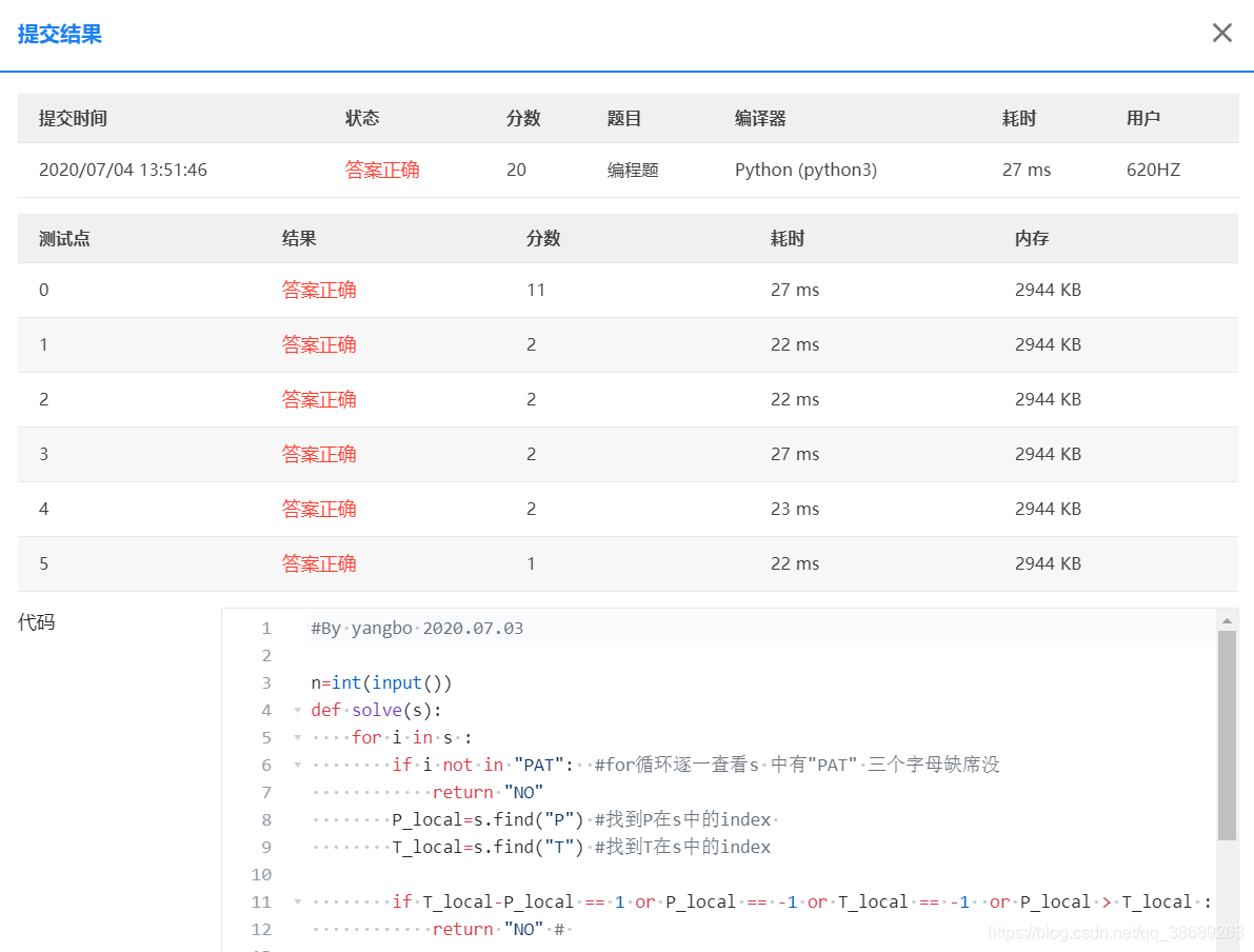 【Python】1003 我要通过！ (20 分)_python一本通答案1003-CSDN博客