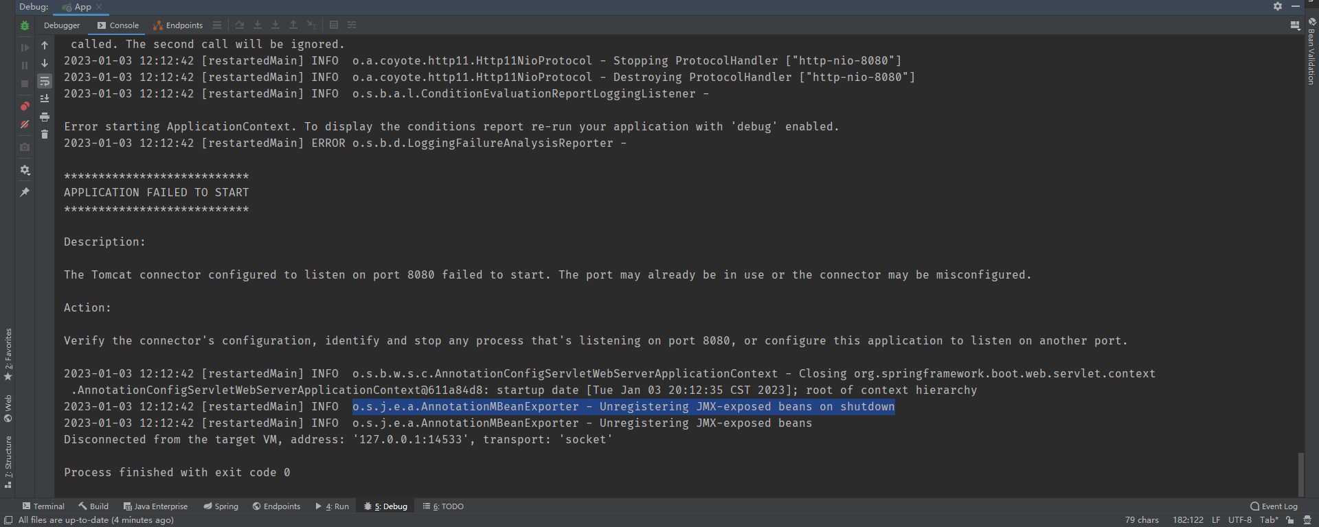 Spring-boot启动失败 Unregistering JMX-exposed beans on shutdown 异常处理-CSDN博客