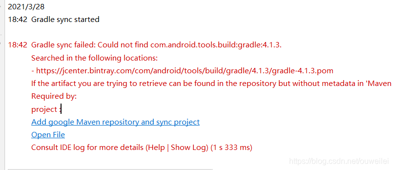Gradle sync failed: Could not find com.android.tools.build:gradle:4.1.3 ...