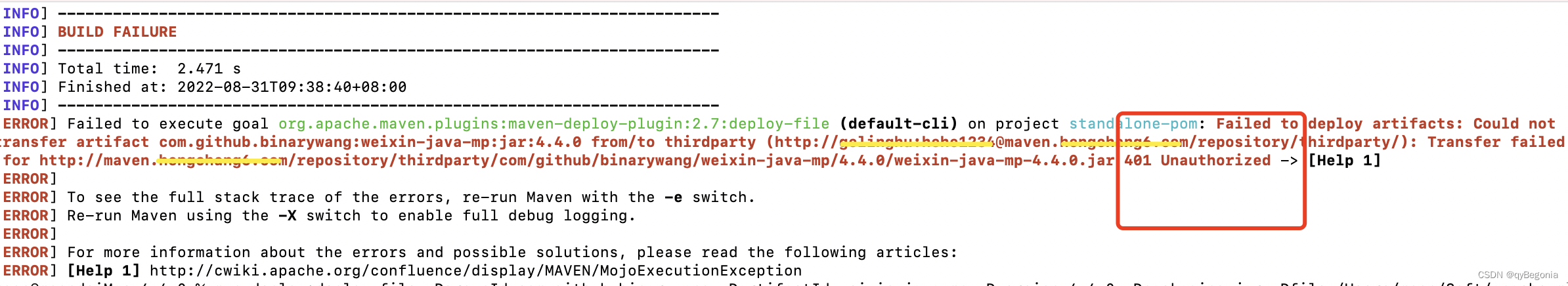 maven 打包 deploy 项目时 出现 401_maven deploy 401-CSDN博客