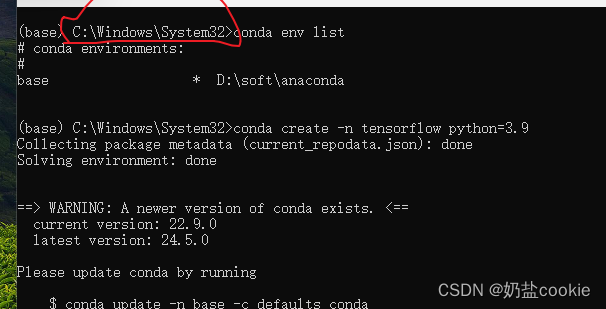 conda创建环境变量报错NotWritableError: The current user does not have write permissions to a required ...
