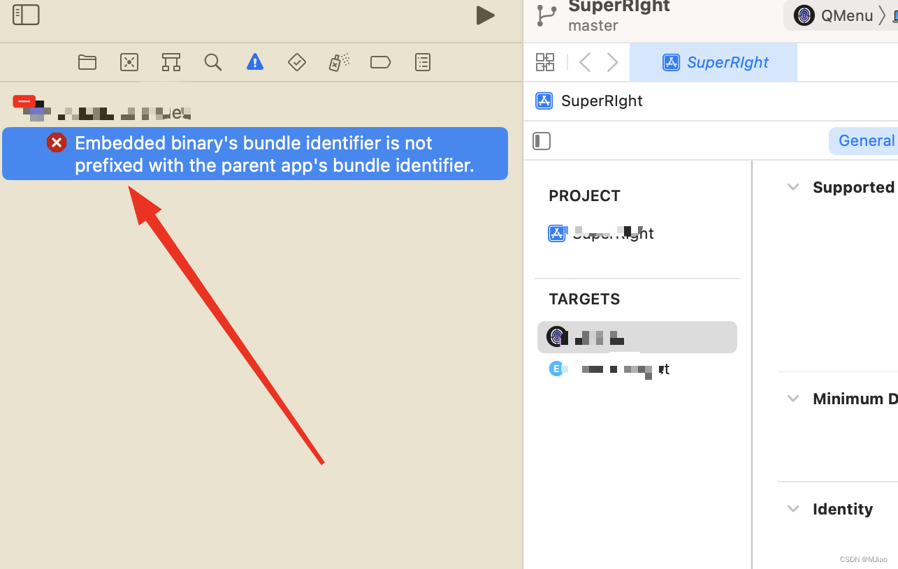 XCode编译错误 Embedded binary‘s bundle identifier is not prefixed with the parent app‘s bundle ...