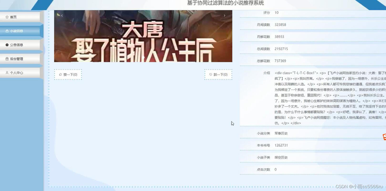 Springboot协同过滤算法的图书小说推荐系统可视化大屏数据分析系统spring Boot小雨cc5566ru 永洪数据分析社区