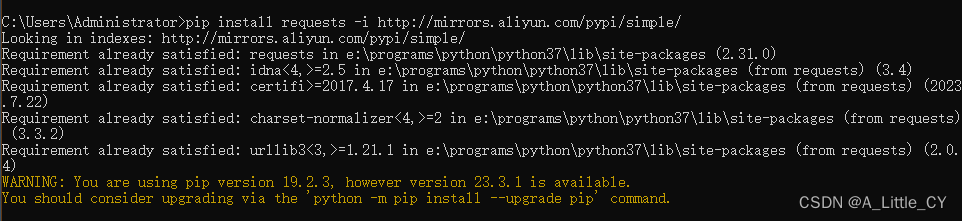 python报错WARNING: You are using pip version 19.2.3, however version 23.3.1 is available.-CSDN博客