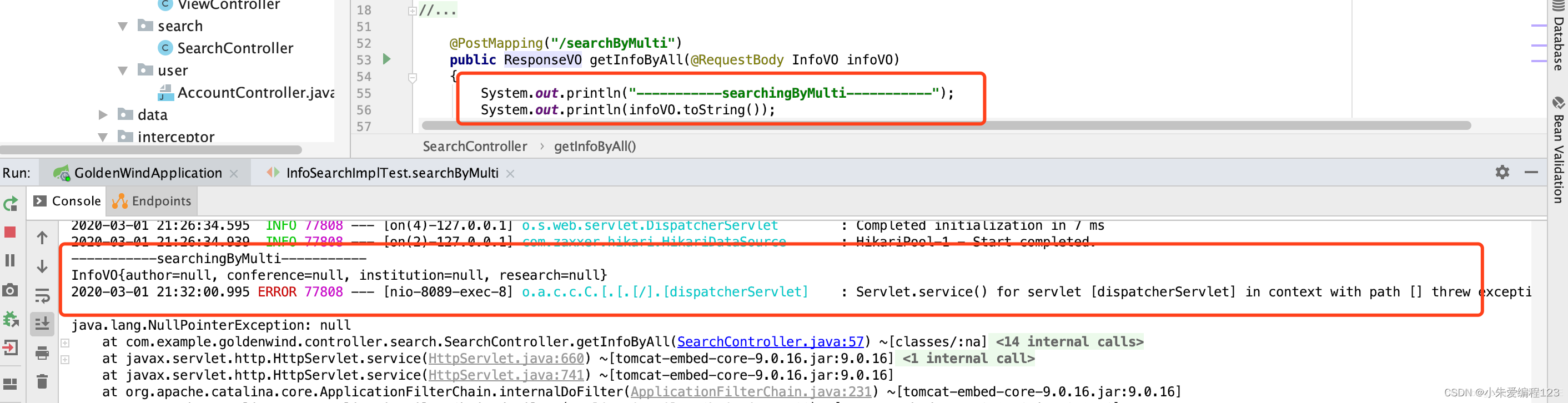 Springboot报错解决Servlet.service() for servlet [dispatcherServlet] in context with path [] threw ...