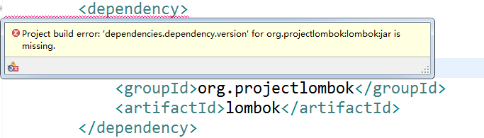 Project build error: 'dependencies.dependency.version' for org.projectlombok:lombok:jar is ...